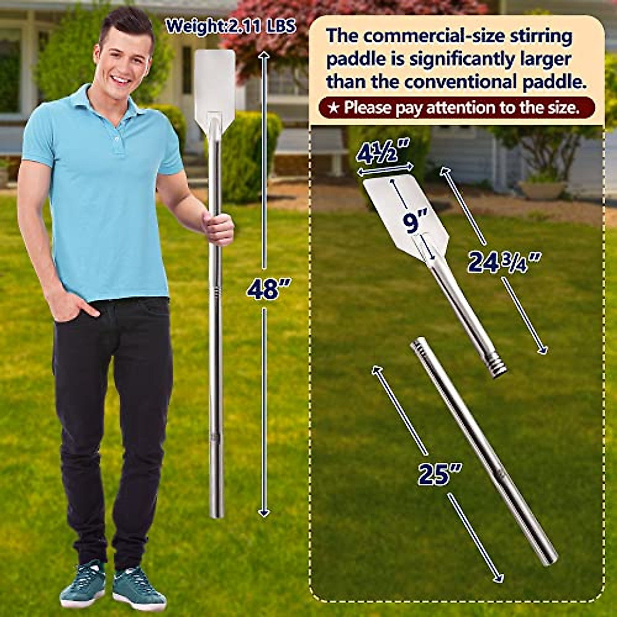 ARC WS121 48 Inch Stainless Steel Mixing Paddle with Threads Removable Handle Long Stir Paddle for Large Batch Cooking Crawfish Boil and Brewing Beer