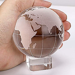 OwnMy World Globe Crystal Ball Glass Sphere Display Globe Paperweight Healing Meditation Ball with Clear Stand for Creative Gift (Globe / 80MM)