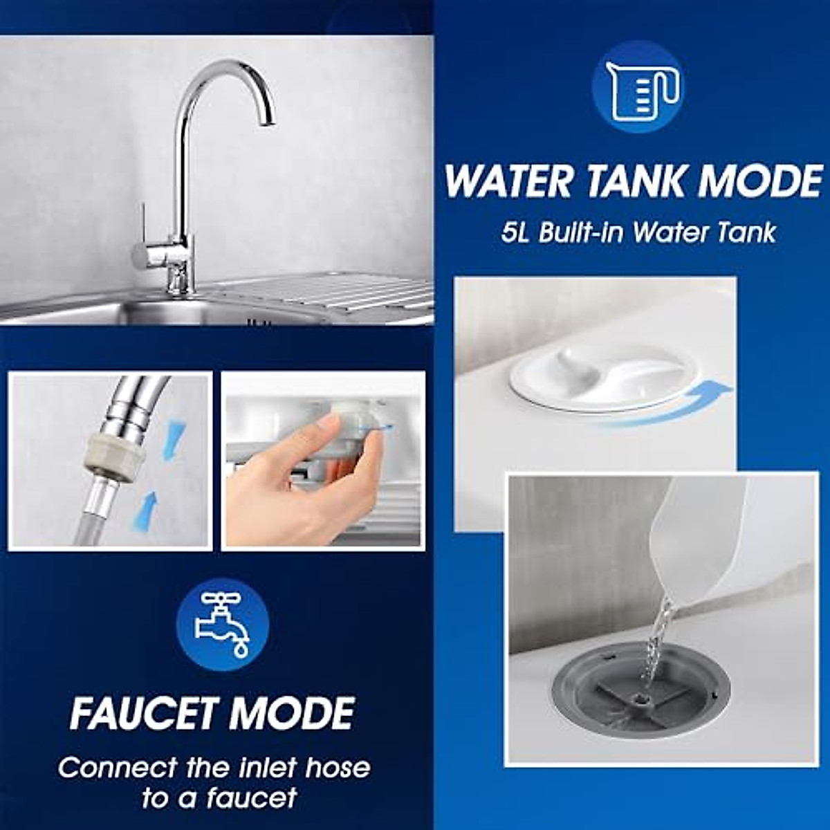 AIRMSEN Portable Countertop Dishwashers, 5 Washing Programs Mini Dishwashers with 5 L Built-in Water Tank and Double-layered Glass Door, No Hookup Needed for Home, Apartments & RVs