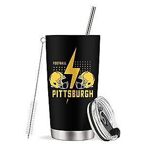 Nmdswov Pittsburgh 20oz Tumbler Stainless Steel Vacuum Insulated Mug with Lid, Double Wall Travel Mug, Durable Powder Coated Coffee Cup, Suitable for Ice Drinks and Hot Beverage