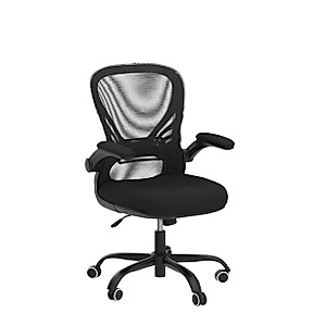 GTRSJ Office Chair with Flip up Armrests Mesh Executive Chairs Ergonomic Desk Chair with Lumbar Support Swivel Computer Chair for Conference Room Max Capacity 300lbs (Black/Noir)