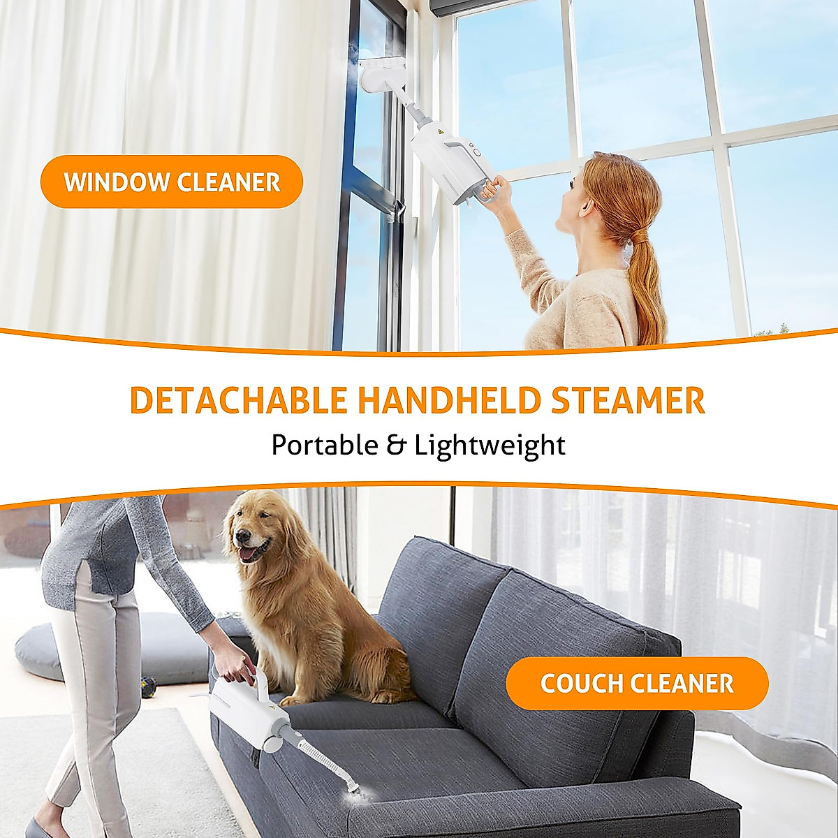 WICHEMI 1300W Multipurpose High-Temp Floor Steam Mop Steam Cleaning Machine + 1800W High Temperature Handheld Steam Cleaner Electric Steam Cleaning Machine