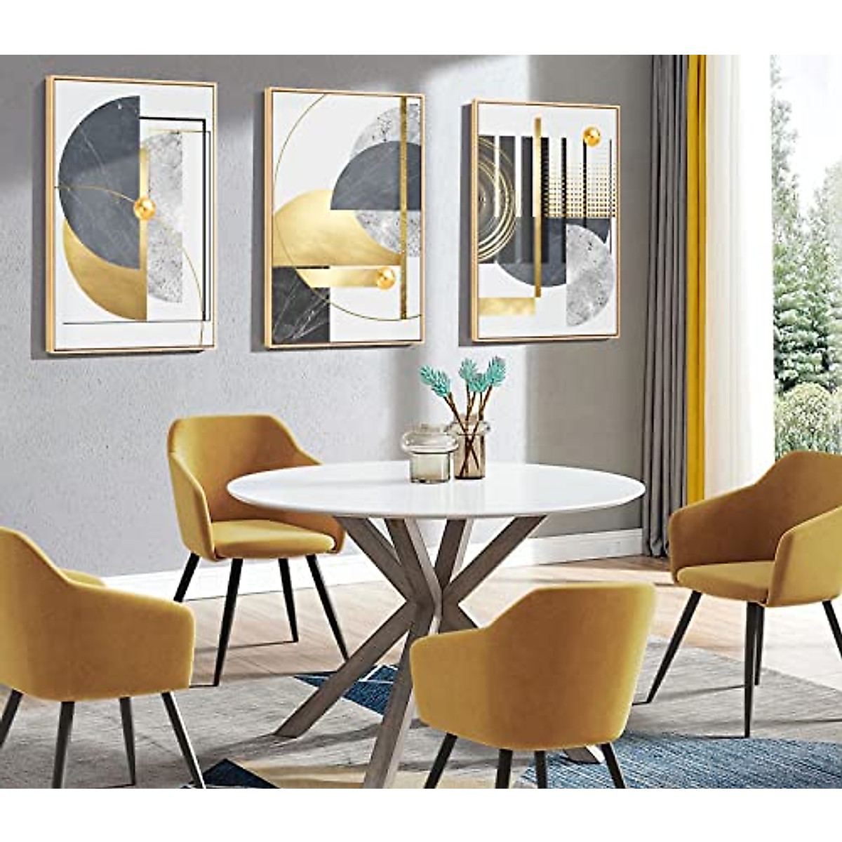 MOUDAMION Black Gold Canvas Wall Art, 3Pcs Large Abstract Canvas Wall Art Gold Frame Wall Quotes Painting Luxury Nordic Art Poster for Living Room Office 24x36inch