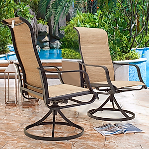 PatioFestival Patio Dining Chairs Textilene Outdoor High Back Swivel Rockers with All Weather Frame (Beige,Set of 2)