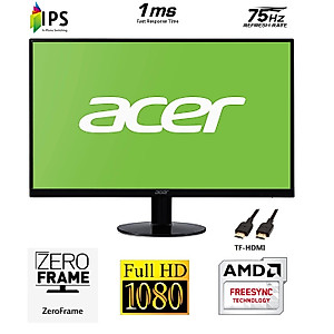 acer New Premium SB270BB 27" FHD IPS Ultra-Thin Zero Frame LED Monitor: AMD Radeon FREESYNC Tech, 1ms VRB, 75Hz Refresh Rate, 16.7M Color, Aspect Ratio 16:9, VGA, HDMI, TF-VGA/HDMI Cable