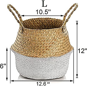 Yesland 2 Pcs Seagrass Plant Basket - Woven Picnic Basket with Handles - Ideal Belly Basket for Storage Plant Pot Basket, Laundry, Picnic, Plant Pot Cover, Beach Bag and Grocery Basket (L)