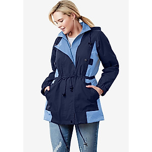 Woman Within Women's Plus Size Colorblocked Taslon Anorak - 1X, Black Bark