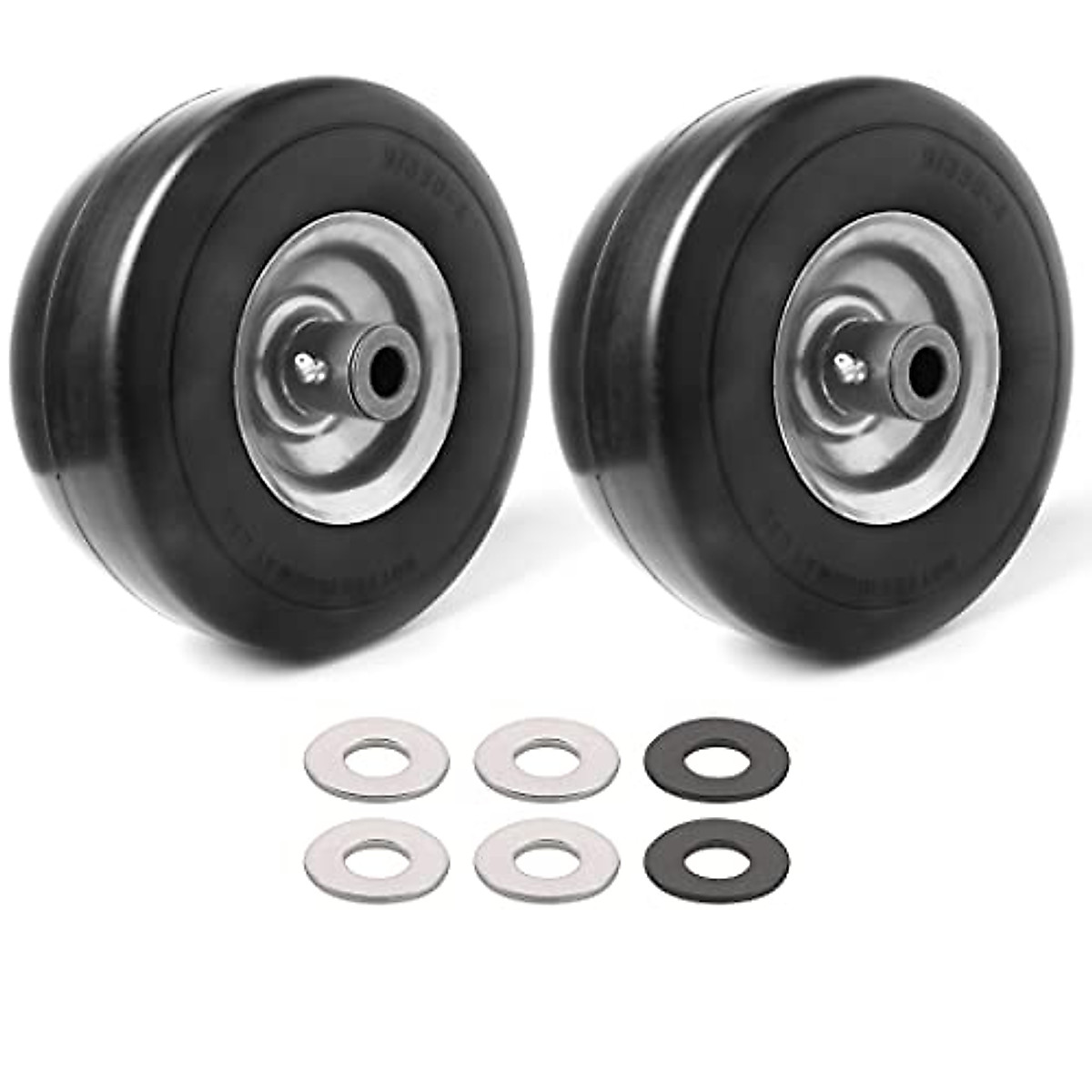 AR-PRO (2-Pack) 9x3.50-4” Flat Free Lawnmower Tire and Wheel Assemblies - PU Tire on Wheel and Adapter Kits with 4" Centered Hub, 3/4" Bushings