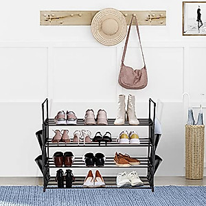 Yescom 4 Tier Shoe Rack Shelf Metal Shoe Tower 16 Pairs Shoe Storage Organizer Unit Entryway Closet Dorm Shelf Stackable Cabinet,35 7/16" L x 11 5/8" W x 29 1/2" H