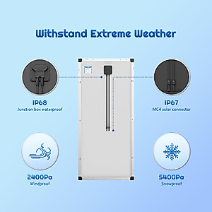 Alrska 200 watt Solar Panel,High Efficiency Black PV Module Power 200W Mono RV Solar Panel for 12/24 Volt System,RV Marine Boat Cabin and Other Off Grid System (1 Pack)