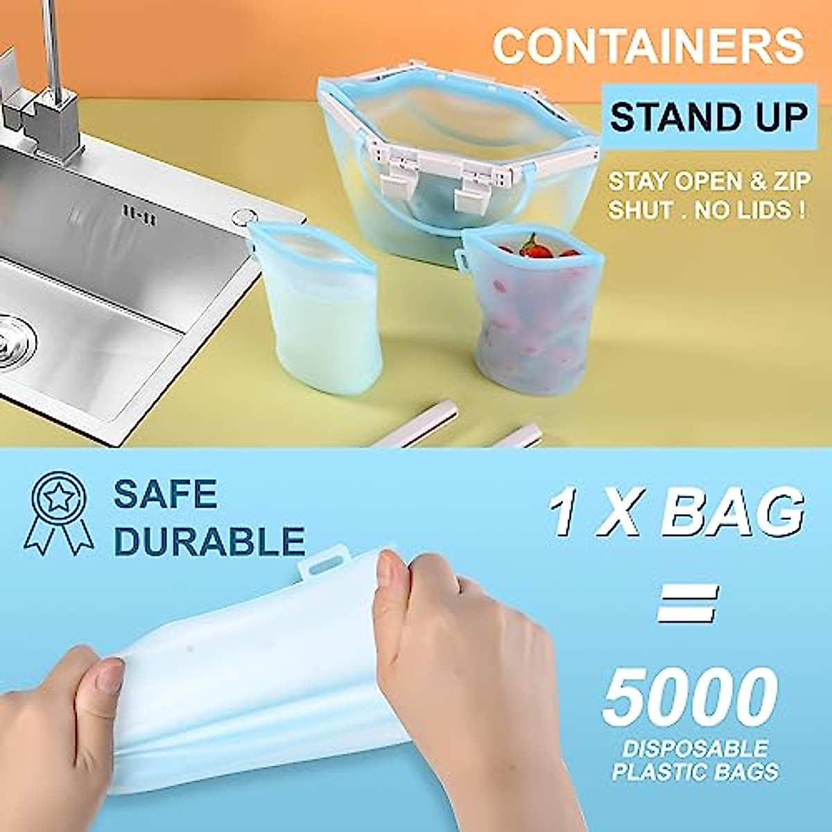 Reusable Bags Gallon Freezer Bags Gallon Containers For Liquids 10pcs Ziplock Bags Gallon Ziploc Endurables Bags Ziploc Slider Bags Reus Silicone Food Storage Bag Food Bunker(Microwave Freezer Usable)