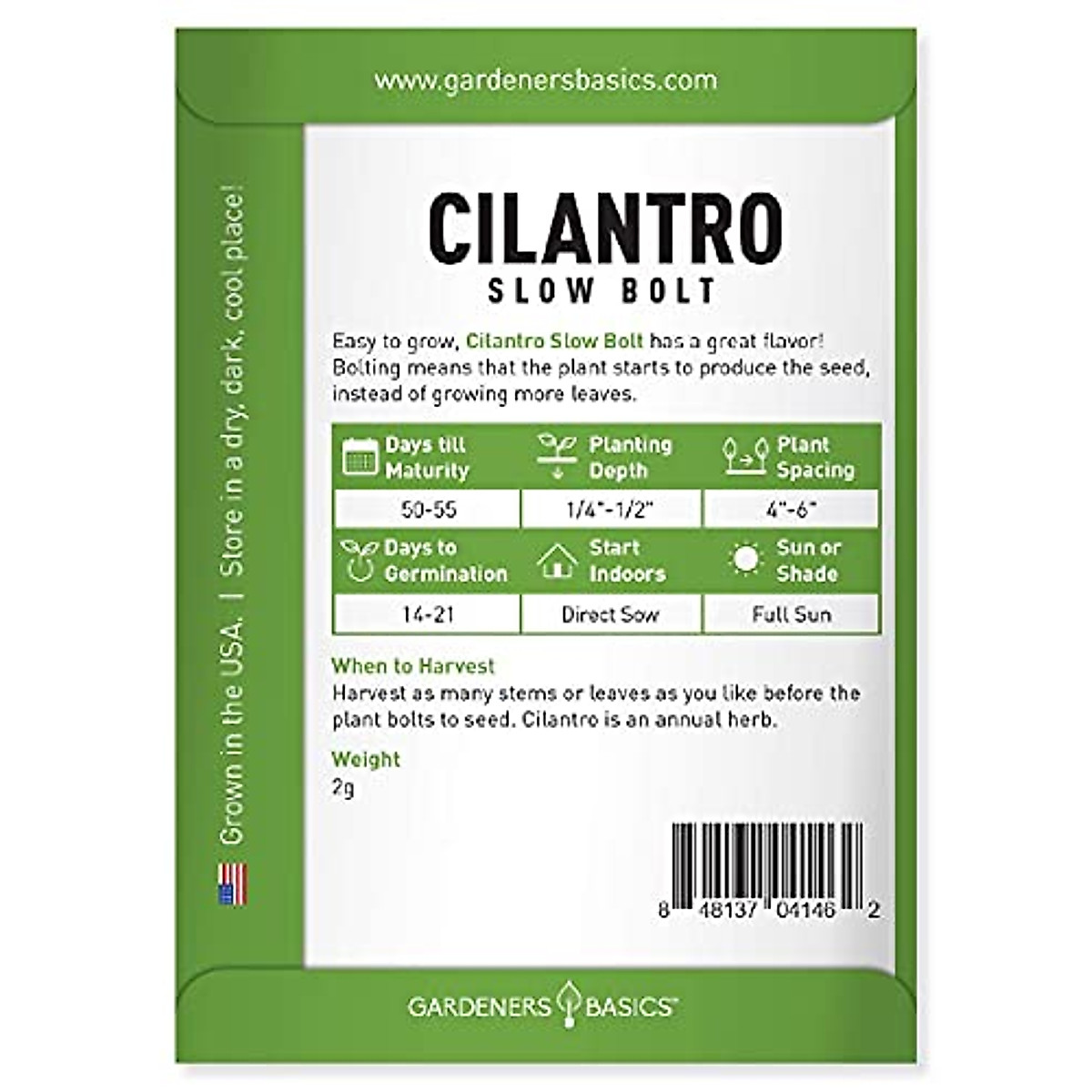 Cilantro Seeds for Planting Heirloom Non-GMO Herb Coriander Plant Seeds for Home Herb Garden Vegetables Makes a Great Gift for Gardening by Gardeners Basics
