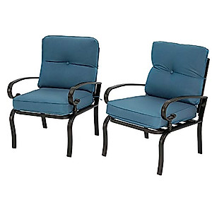 SUNCROWN Outdoor Metal Patio Dining Chair Set of 2, All-Weather Bistro Seating Chairs, Steel Frame Armrest Chairs with Thick Cushion - Blue