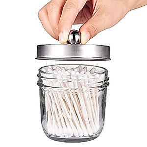 Amolliar 4PCS & 2pcs Brushed Nickel Mason Jar Bathroom Accessories Set-3pcs Foaming Soap Dispenser & 2pcs Cotton Swab Holder &1pcs Toothbrush Holder,Waterproof Stickers,Rustic Farmhouse Decor