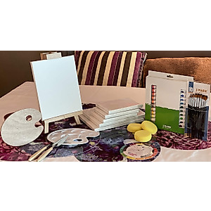 J MARK 48pc Deluxe Painting Kits for Adults - Includes Adjustable Wood Easel, Thick Canvases, Acrylic Paints, Brushes Set,Wooden and Plastic Palettes, 2 Painting Knives, 3 Sponges, Color Mixing Wheel