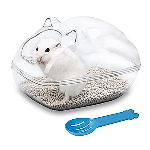 Hamster Sand Bath Container Small Animal Litter Box Bathtub Critter's Bathroom with Scoop Accessories for Mice Hedgehog Lemming Gerbils or Other Small Pets
