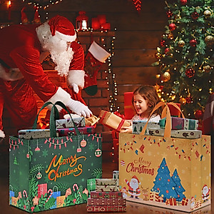 AhfuLife 12PCS Extra Large Christmas Gift Bags, 15.7'' x 14.2''x 5.9'', Christmas Tote Bags with Handles, Reusable Non-woven Christmas Shopping Bags for Xmas，New Year's Party Supplies Decorations