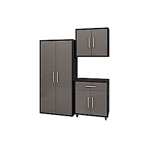 Manhattan Comfort Eiffel Garage Cabinets and Storage System, Set of 3, Matte Black and Grey