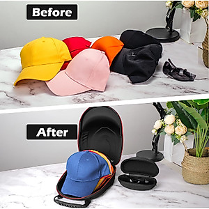 Hat Travel Case+Sunglass Case, Hard Hat Case for Baseball Caps Hat Storage for Travel with Carrying Handle & Shoulder Strap, Hat Organizer Holder Protects Up to 6 Hats for Traveling & At-Home Storage