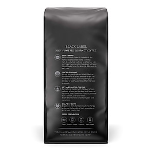Devil Mountain Coffee Black Label Dark Roast Ground Coffee, Strong High Caffeine Coffee Grounds, USDA Organic, Fair Trade, Gourmet Artisan Roasted, Strongest Coffee in the World, 16 oz Bag