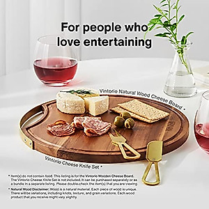 Vintorio Wooden Cheese Board - Round 12" Serving Plate with Handle for Meat, Snacks, Fruit, Desserts, and Charcuterie