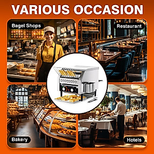 PYY Commercial Conveyor Toaster - 300 Slices/Hour Restaurant Toaster for Bun Bagel Bread, Heavy Duty Stainless Steel Conveyor Toaster