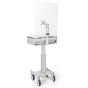 Displays2go Medical Computer Cart with Sneeze Shield, Acrylic, Screw-On – Gray (DWMDC1MNSH)