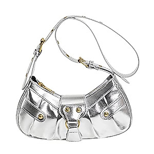 Y2k Purse for women, Silver Metallic Crossbody Shoulder Bag, Punk Hobo Bag Tote Handbag Satchel Bag