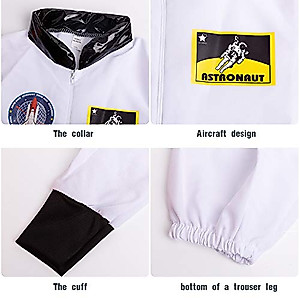 eccbox Kids Astronaut Costume Space Suit Role Play Dress Up with Movable Visor Helmet (White Costume with Helmet, 7-8)