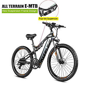 PASELEC Electric Bikes for Adult 27.5'' Mountain Bike Hydraulic Brakes E-Bike Moped Full Suspension Cycle with 48V 13ah Lithium Battery, Peak 750W Powerful Motor Professional 9 Speed E-MTB Bicycle