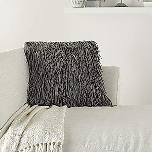Mina Victory Shag Metallic Ribbon Shag Pewter 20" x 20" Throw Pillow