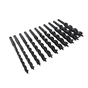 WoodOwl 11 Piece Set with Sizes 3/8" to 1" by 1/8ths x 7-1/2” Long Ultra Smooth Tri Cut Auger Hand Brace Boring Bit PTEE coated 09703 to 09713x1/8