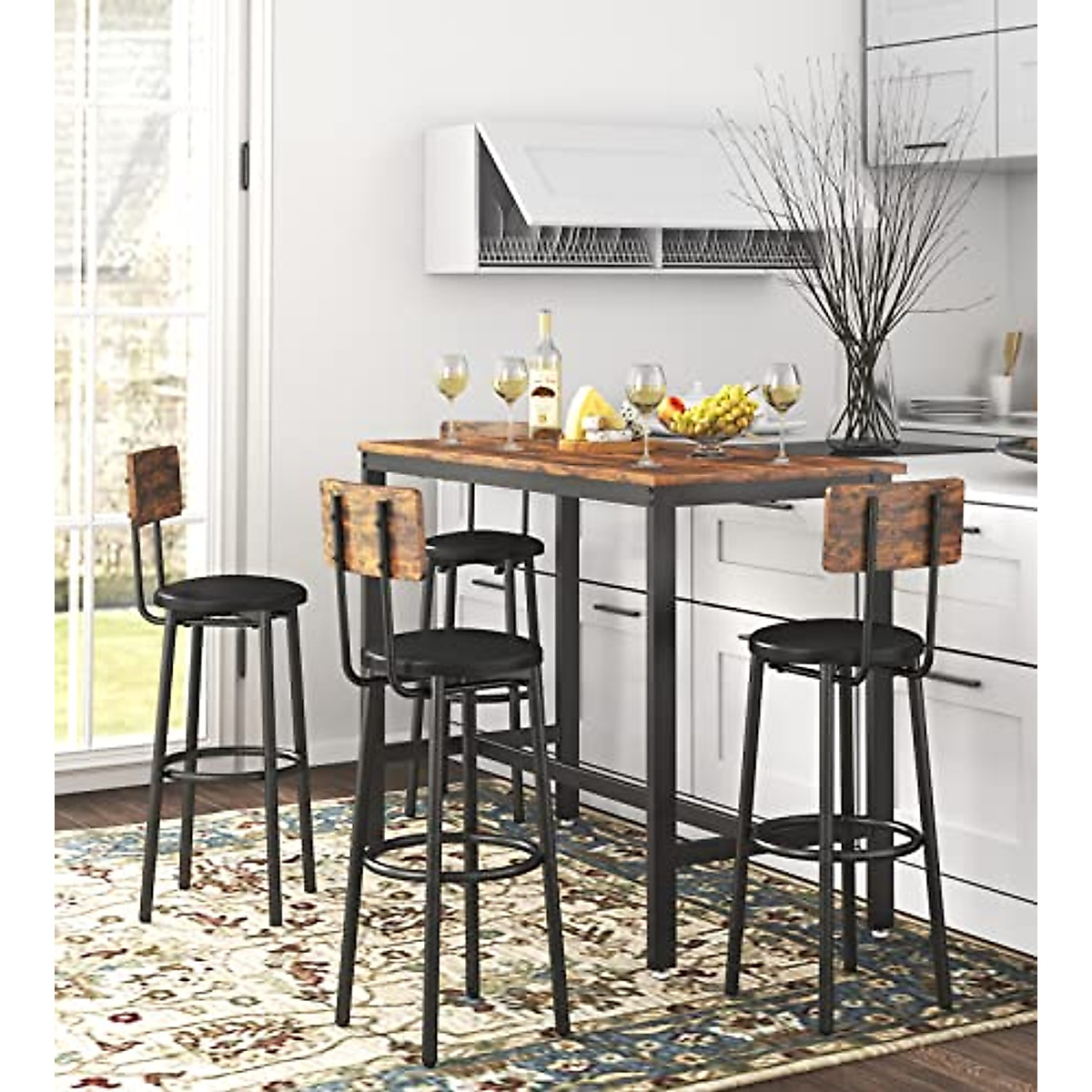 Voohek Kitchen Bar Counter Height Dining Table Set, with Cushion Stools for Restaurant, Dinette, Farmhouse, Brown