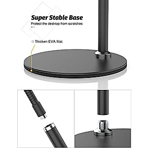 Cell Phone Stand, Adjustable Height & Angle Gooseneck Phone Stand for Desk Flexible Arm Universal Phone Holder, Aluminum Alloy Desktop Phone Stand for Recording Compatible with 3.5"-7" Device (Black)