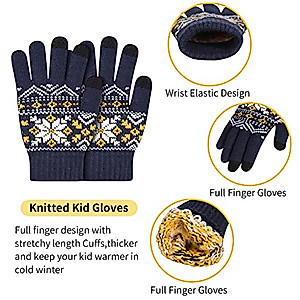 AOTOW Kid Hat Scarf Gloves Set - Winter Knit Beanie Hat Boys Winter Hat Kids Hats & Gloves Set Neck Warmer Touch Screen Mitten for Boy Girl 5-10 Year Three-Color Stitching