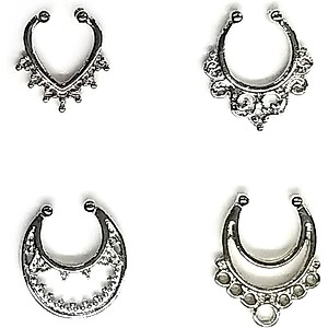 Aoyoho 21Pcs Fake Septum Clicker Nose Ring Rhinestone Non Piercing Hanger Clip Body Jewelry (Silver)
