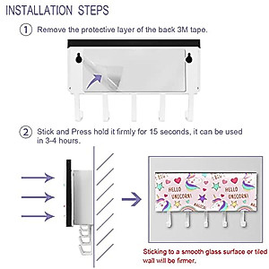 Pink Magical Unicorn Pattern Rack Organizer with 5 Hooks Wall Bathroom Kitchen Shelf Rack Multifunctional Storage Shelf