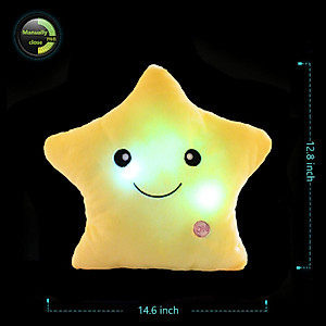 sofipal Creative Twinkle Star Shaped Plush Pillow, LED Night Light Glowing Cushions Plush Stuffed Toys Gifts for Kids, Decoration (Yellow)