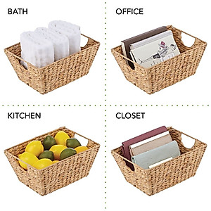 mDesign Natural Woven Hyacinth Closet Storage Organizer Basket Bin for Kitchen Cabinets, Pantry, Bathroom, Laundry Room, Closets, Garage - 4 Pack - Natural