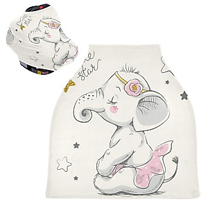 MNSRUU Car Seat Covers for Babies Infant Nursing Breastfeeding Canopy Cute Elephant Ballerina Stretchy Breathable Full Coverage for Boys Girls Shower Gifts