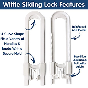 6-Pack Sliding Cabinet Locks - Reusable U-Shaped Child Cabinet Locks for Baby Proofing Cabinets, Drawers, Cupboards & More - No Tools, No Drilling, Easy to Use Child Proof Cabinet Latches by Wittle