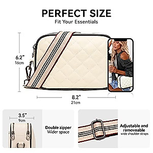 SIIHENRRY Camera Crossbody Bag for Women Genuine Leather Wide Strap Camera Bag Purse Double Compartment Multiple Pocket Triple Zip Shoulder Bag