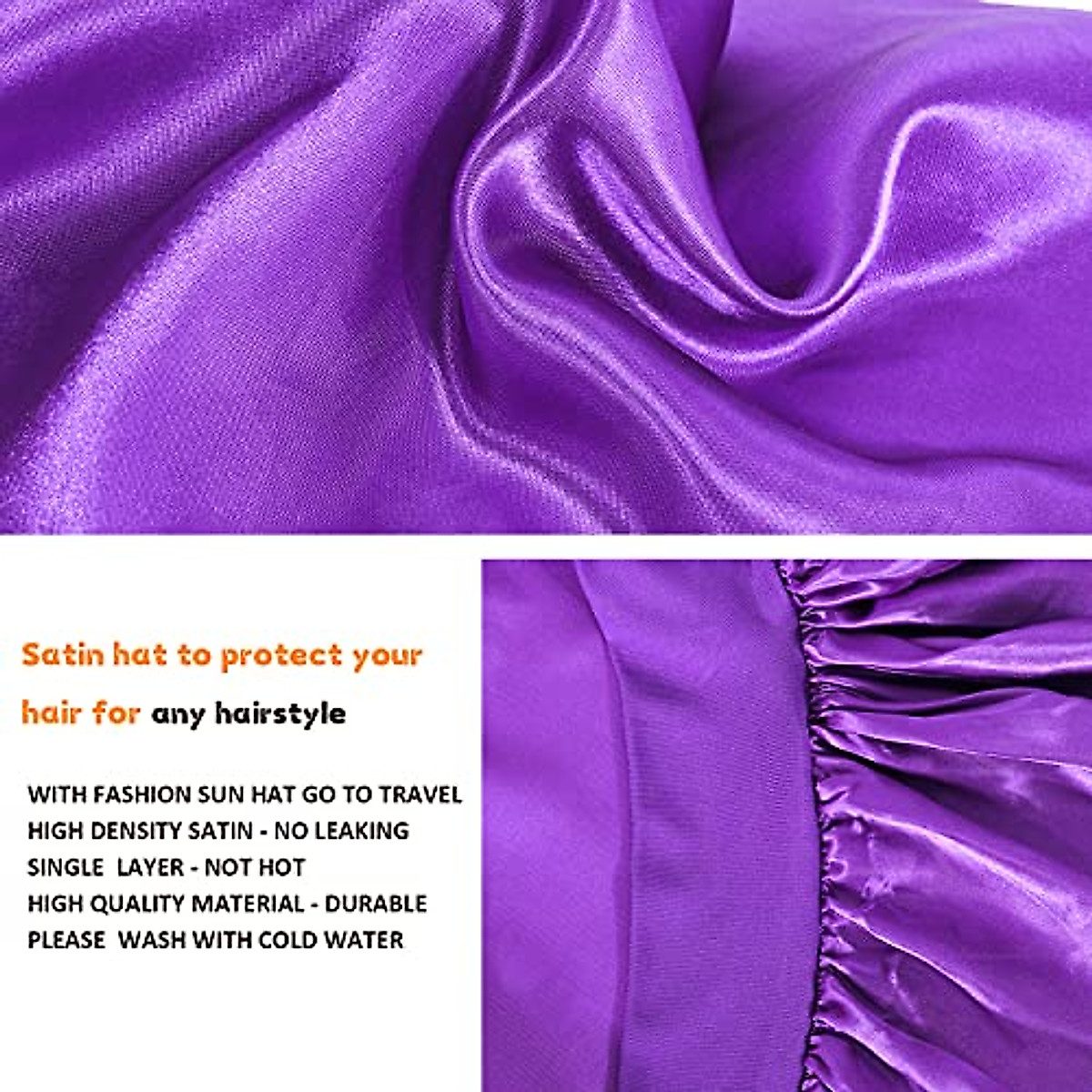 Weradau Pack of 2 Satin Sleeping Bonnet Women Elastic Satin Bonnet Sleep Cap, Adjustable Satin Shower Cap Hair Bonnet