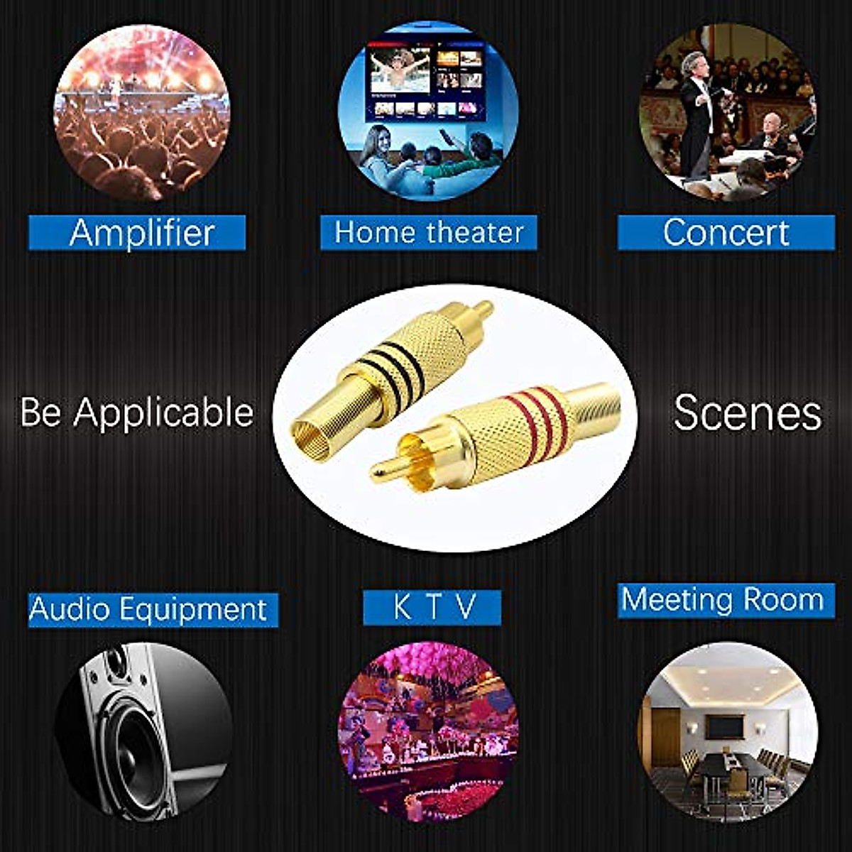 PNGKNYOCN RCA Stereo Connector Plug with Spring Coax Audio Solderless Gold Plated Adapter for Repair Speaker Cables（4-Pack）