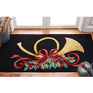 SAFAVIEH Vintage Poster Collection Accent Rug - 2' x 3', Black & Multi, Hand-Hooked Christmas Horn Novelty Wool, Ideal for High Traffic Areas in Entryway, Living Room, Bedroom (VP321A)