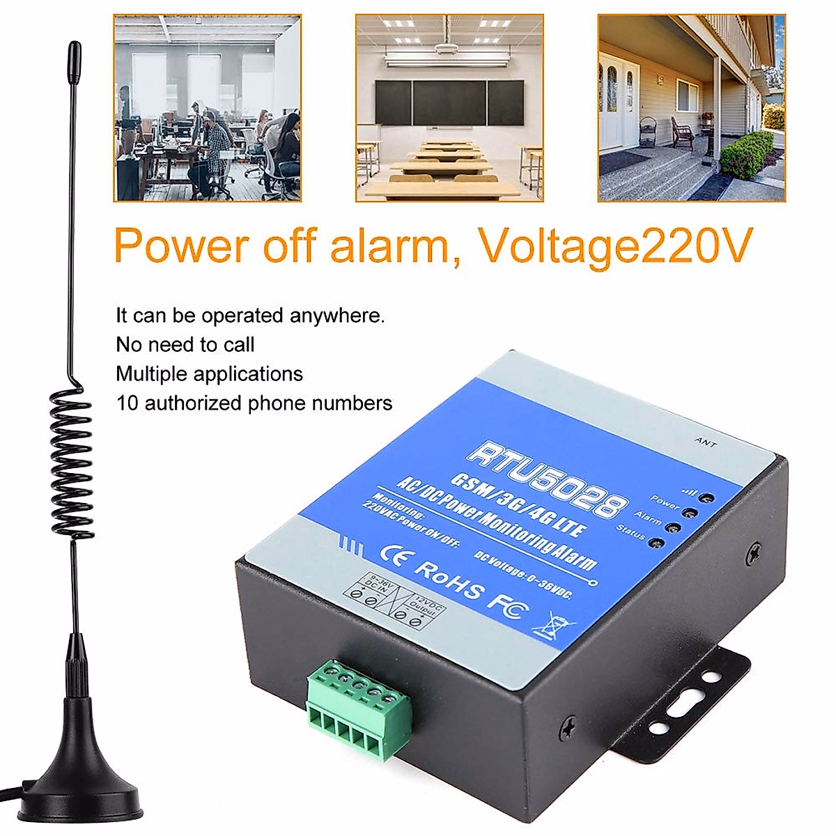 RTU5028 GSM Power Voltage Status Monitoring Alarm, Connection Remote Controling, Power Failure/Recover Alert 100-240V(US)