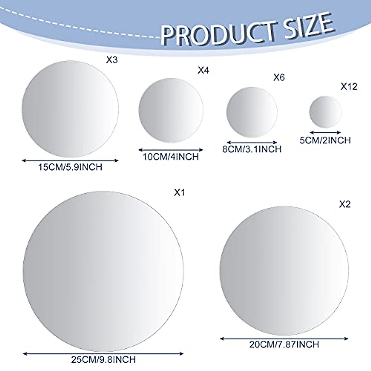 28 Pcs Real Glass Round Mirror Tiles Frameless Round Wall Mirrors Glass Mirror Tiles Round Wall-Mount Mirrors with Acrylic Double Sided Adhesive for Bedroom Bathroom Craft Decor (2/3/4/6/8/10 Inches)