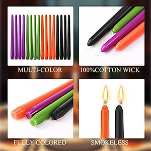 MTLEE 16 Pcs 10 Inch Long Tapered Candle Stick Bulk Smokeless and Unscented Candle Burning Candle Paraffin Wax with Cotton Wick Dinner Candle for Halloween Wedding Party Church(Spooky Color,16)