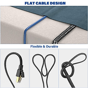 Orbram Cat 8 Ethernet Cable 15 ft, Nylon Braided High Speed Heavy Duty Network LAN Patch Cord, 40Gbps 2000Mhz SFTP RJ45 Flat Internet Cable Shielded in Wall, Indoor&Outdoor for Modem/Router/Gaming/PC