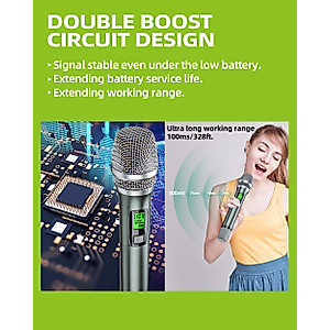 Kimyah Wireless Microphone System, All Metal Dual UHF Cordless Mics of Handheld, 328ft Range, Ideal for Church, Conference and Karaoke, DJ, Wedding(KY-8208)